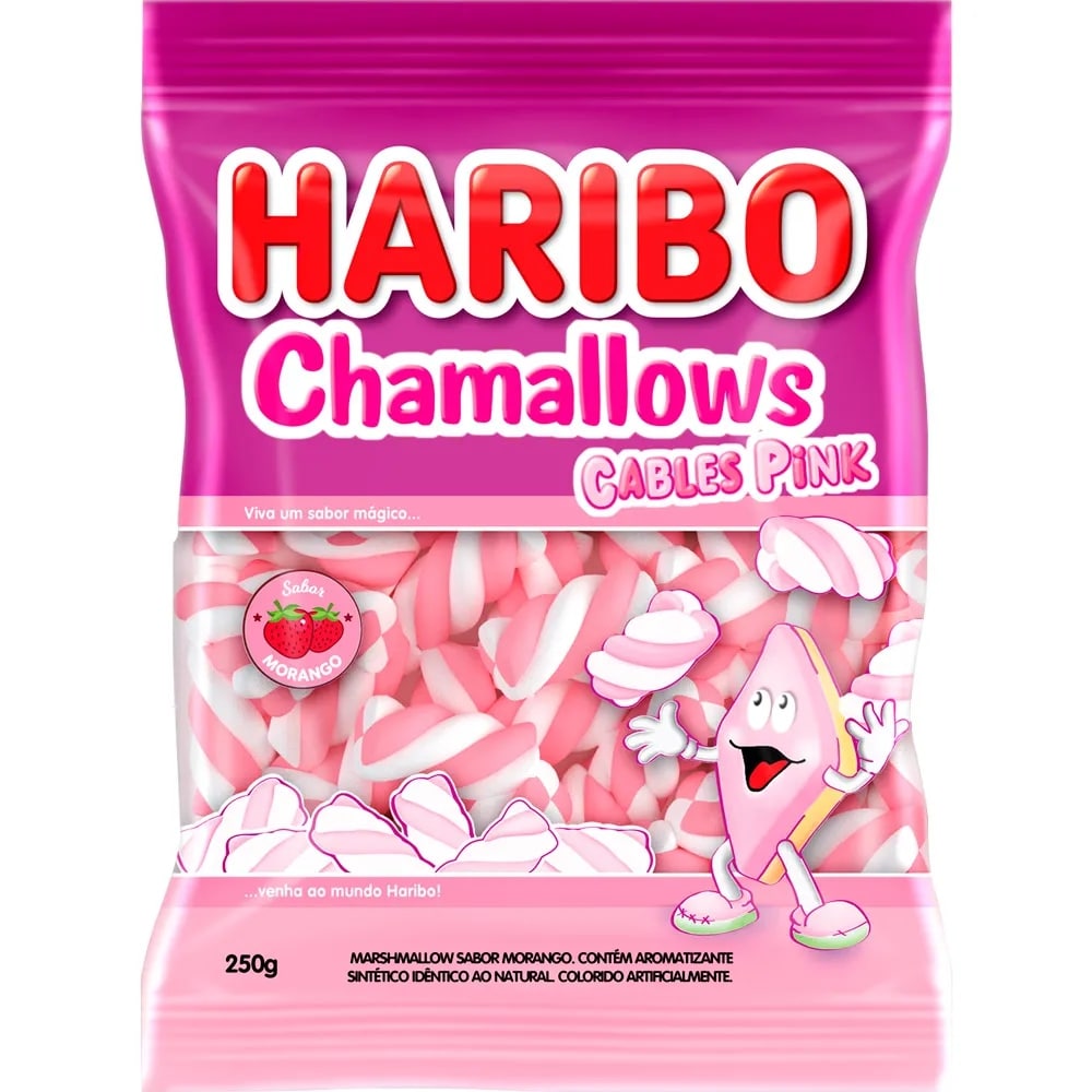 Marshmallow Haribo 250 G Cables Pink - Loja Novamix